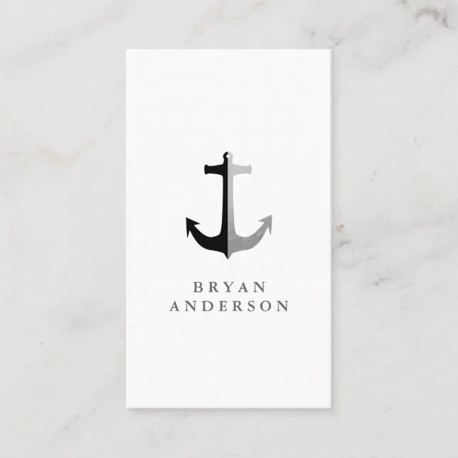 Faux Silver Foil and Black Anchor Business Card | Zazzle