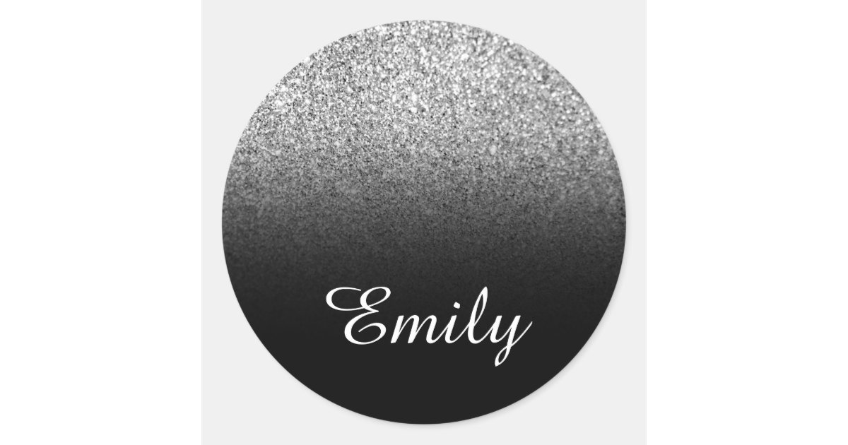 Faux Silver Glitter and Black Gradient Classic Round Sticker | Zazzle