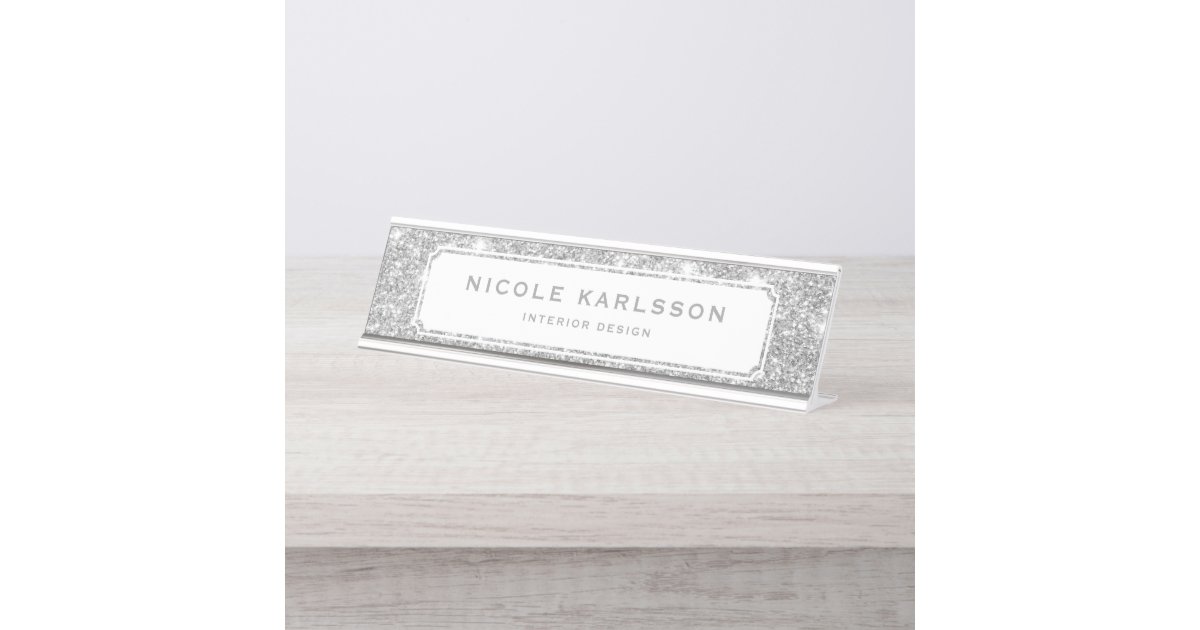 Faux Silver Glitter Lux Personalized Name Plate | Zazzle