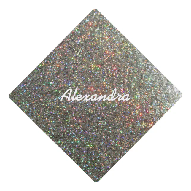 Faux Silver Glitter optional Name Graduation Cap Topper | Zazzle