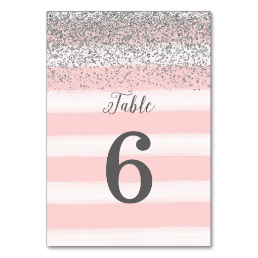 Faux Silver Glitter Pink Wedding Table Number Card | Zazzle