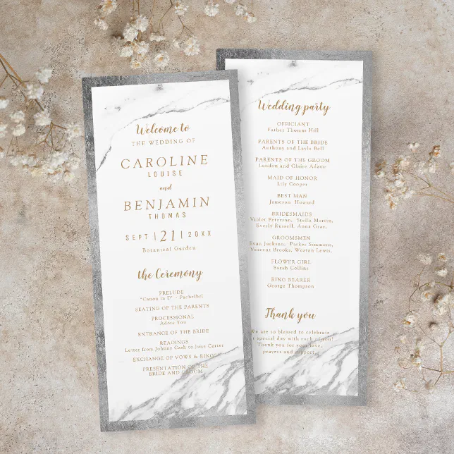 Faux silver marble luxury modern wedding program | Zazzle