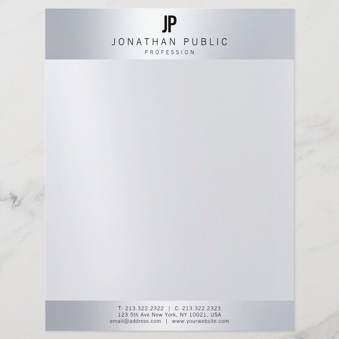 Faux Silver Monogram Professional Modern Template Letterhead | Zazzle