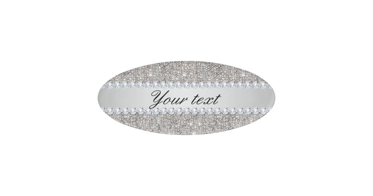 Faux Silver Sequins and Diamonds Name Tag | Zazzle