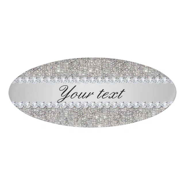 Faux Silver Sequins and Diamonds Name Tag | Zazzle