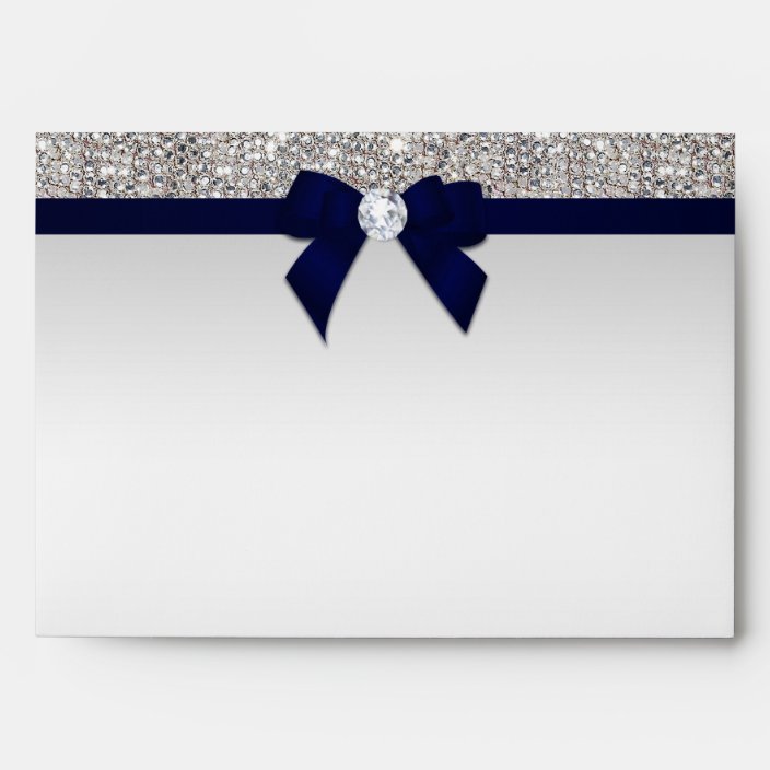 Faux Silver Sequins Diamonds Navy Blue Bow Envelope | Zazzle.com