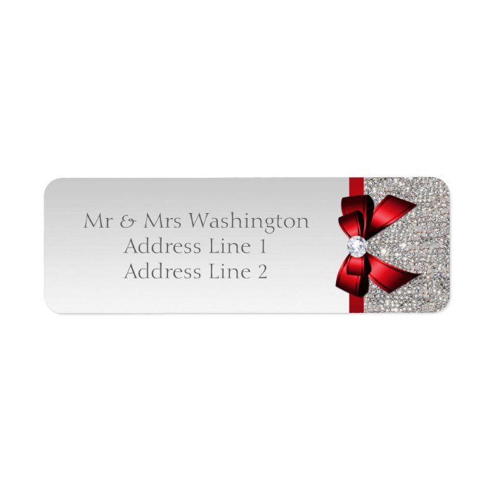 Faux Silver Sequins Red Bow and Diamond Label | Zazzle.com