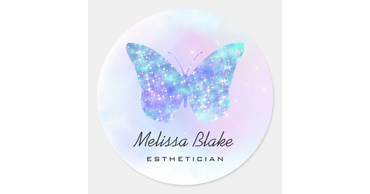 •faux sparkle blue butterfly logo classic round sticker | Zazzle
