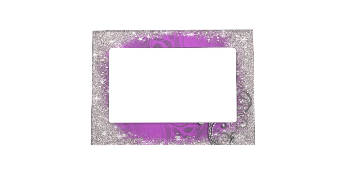 Faux Sparkle, Glitter on Purple, Custom Magnetic Photo Frame | Zazzle
