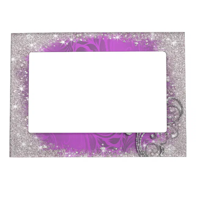Faux Sparkle, Glitter on Purple, Custom Magnetic Photo Frame | Zazzle
