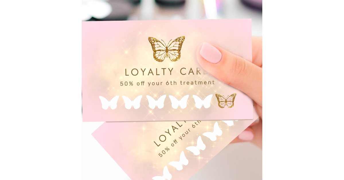 faux sparkle pink butterfly loyalty card | Zazzle