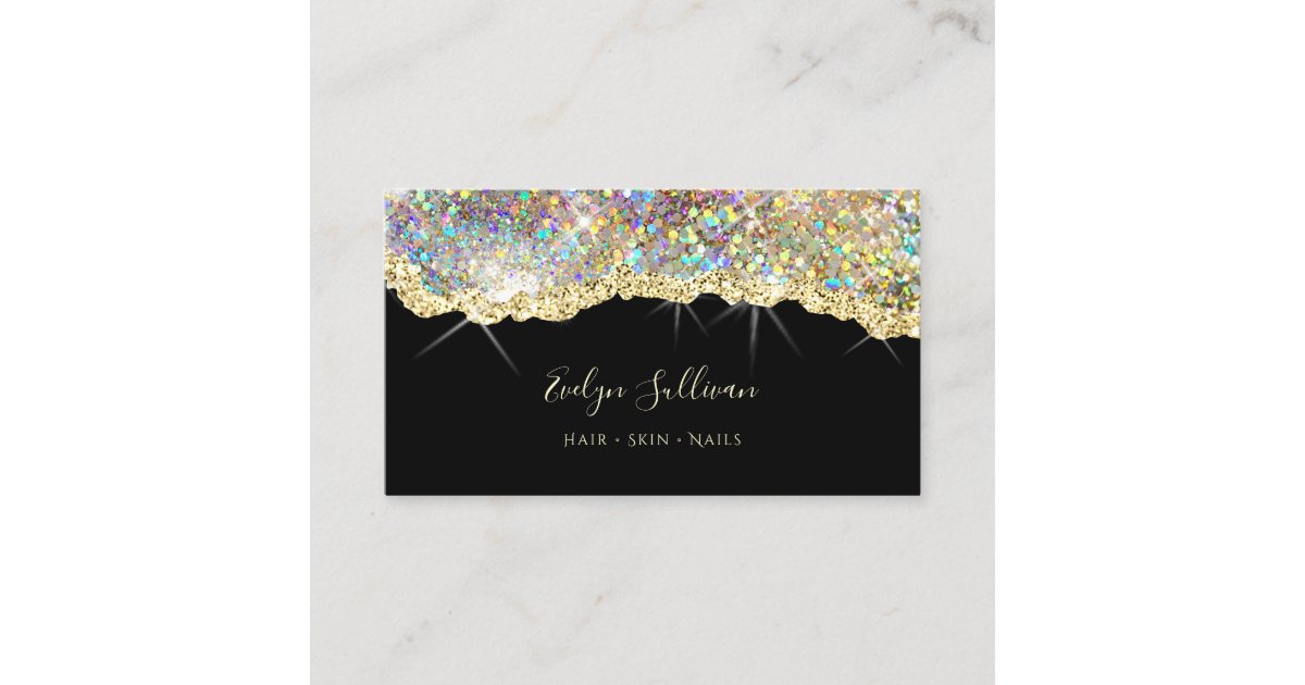 Faux sparkling holographic glitter business card | Zazzle