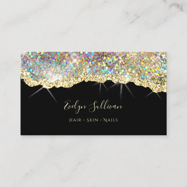 Faux sparkling holographic glitter business card | Zazzle