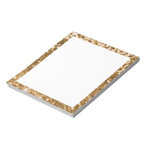 Faux Sparkly Gold Glitter Border White Notepad | Zazzle