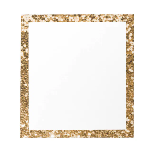 Faux Sparkly Gold Glitter Border White Notepad | Zazzle