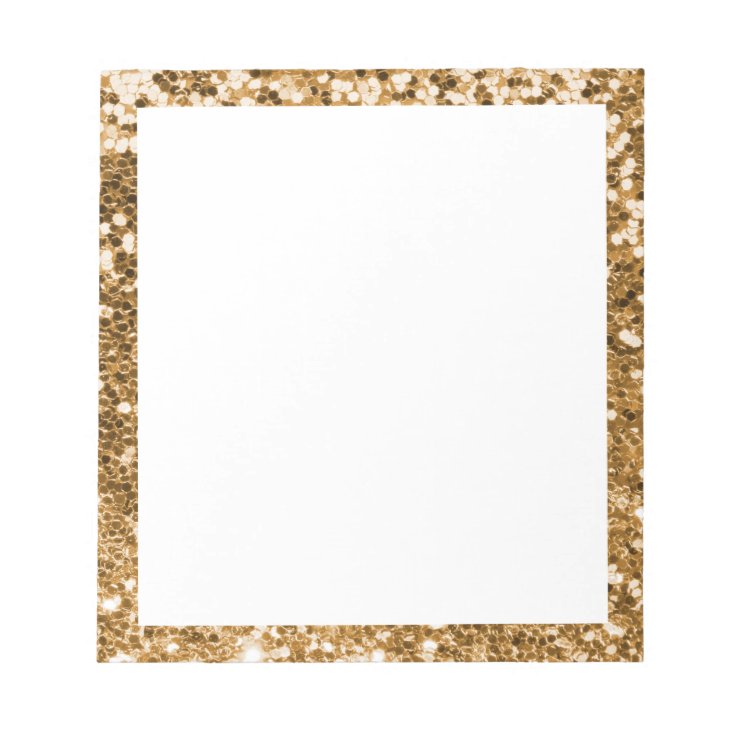 Faux Sparkly Gold Glitter Border White Notepad | Zazzle