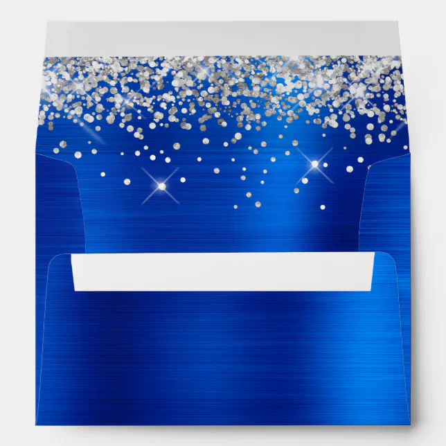 Faux Sparkly Silver Glitter Royal Blue Foil Envelope | Zazzle