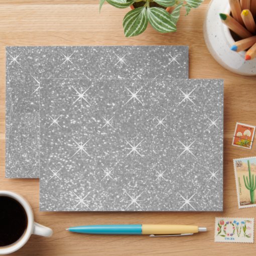 Faux sparkly silver glitter wedding envelopes | Zazzle