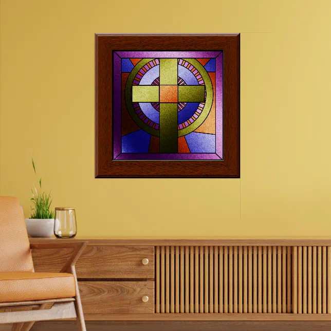 Faux Stained Glass Church Window Easter Cross Poster | Zazzle