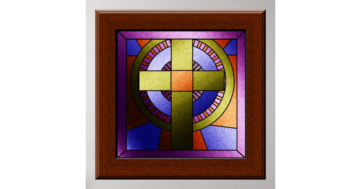Faux Stained Glass Church Window Easter Cross Poster | Zazzle