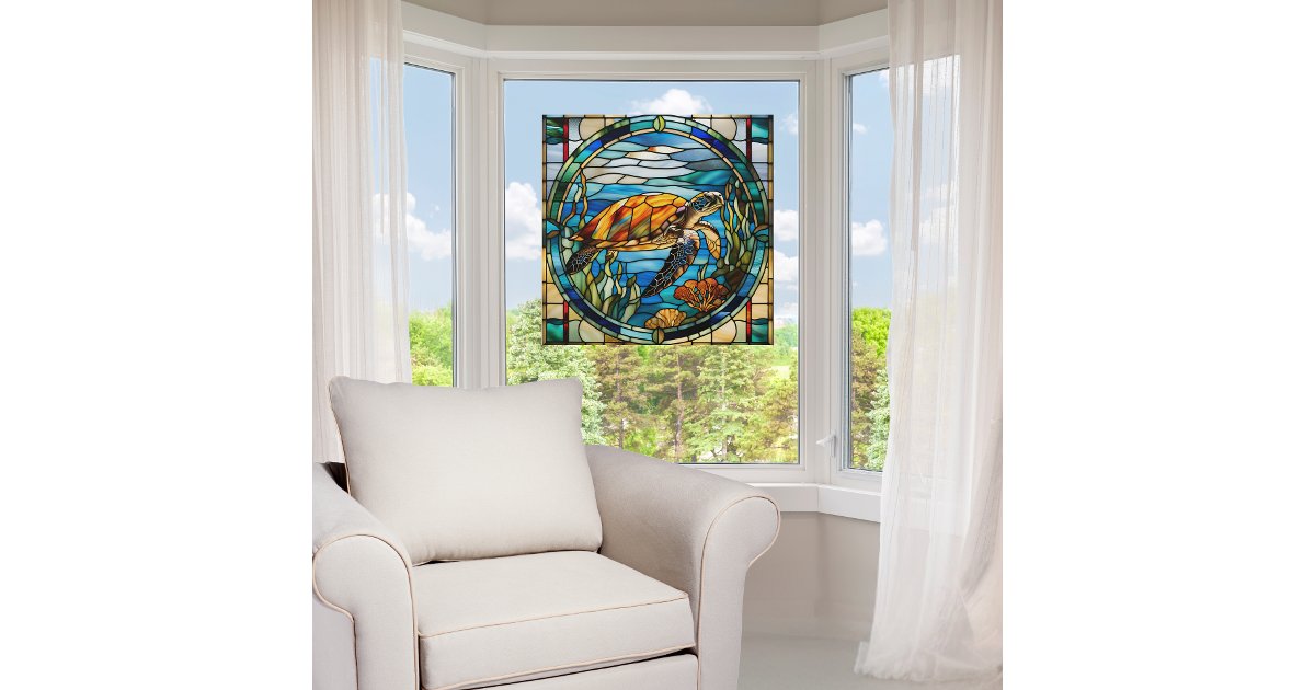 Faux Stained Glass Sea Turtle Window Cling | Zazzle