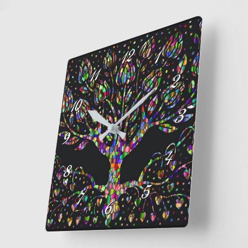 Faux Stained Glass Tree Of Prosperity Square Clock | Zazzle