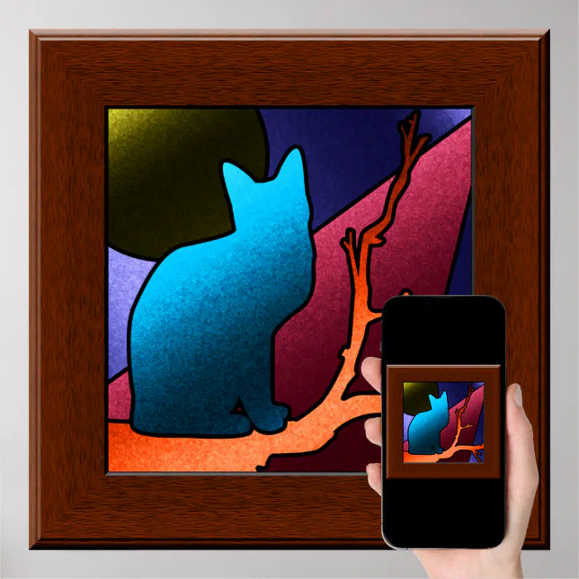 Faux Stained Glass Window Cat Art Poster | Zazzle