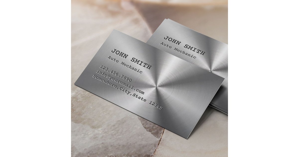 Faux Stainless Steel Auto Repair machinist Business Card | Zazzle