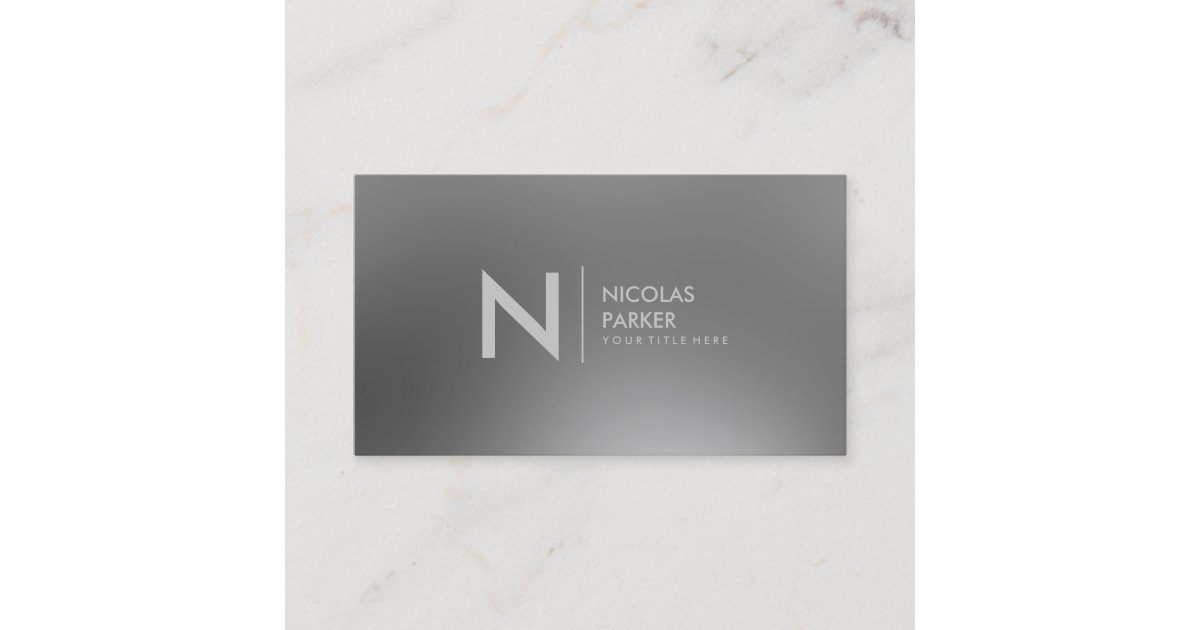 Faux Stainless Steel Inox Metal Look Monogram Business Card | Zazzle