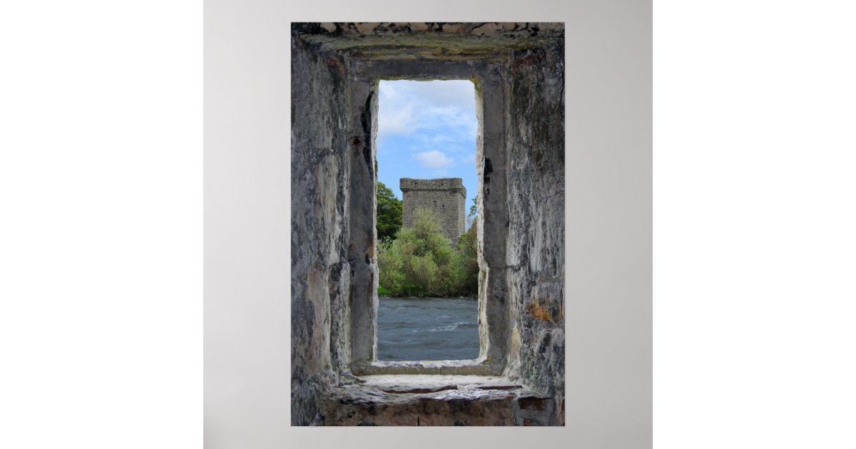 Faux Stone Window framing a Scottish Castle Poster | Zazzle