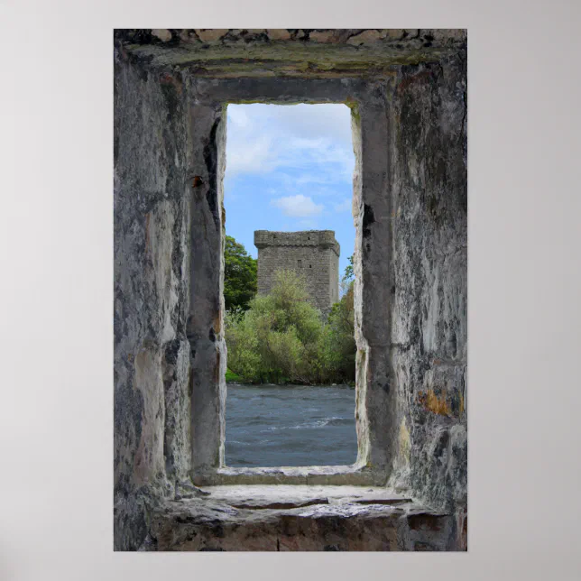 Faux Stone Window framing a Scottish Castle Poster | Zazzle