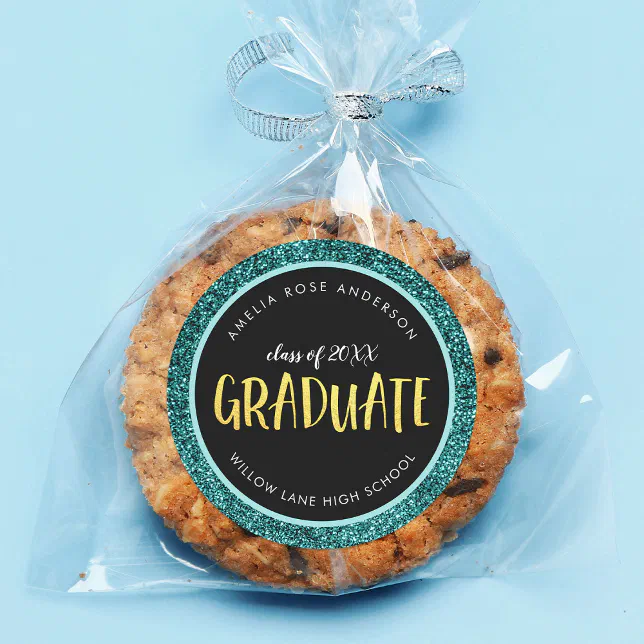 Faux Teal Glitter Graduate Graduation Classic Round Sticker | Zazzle