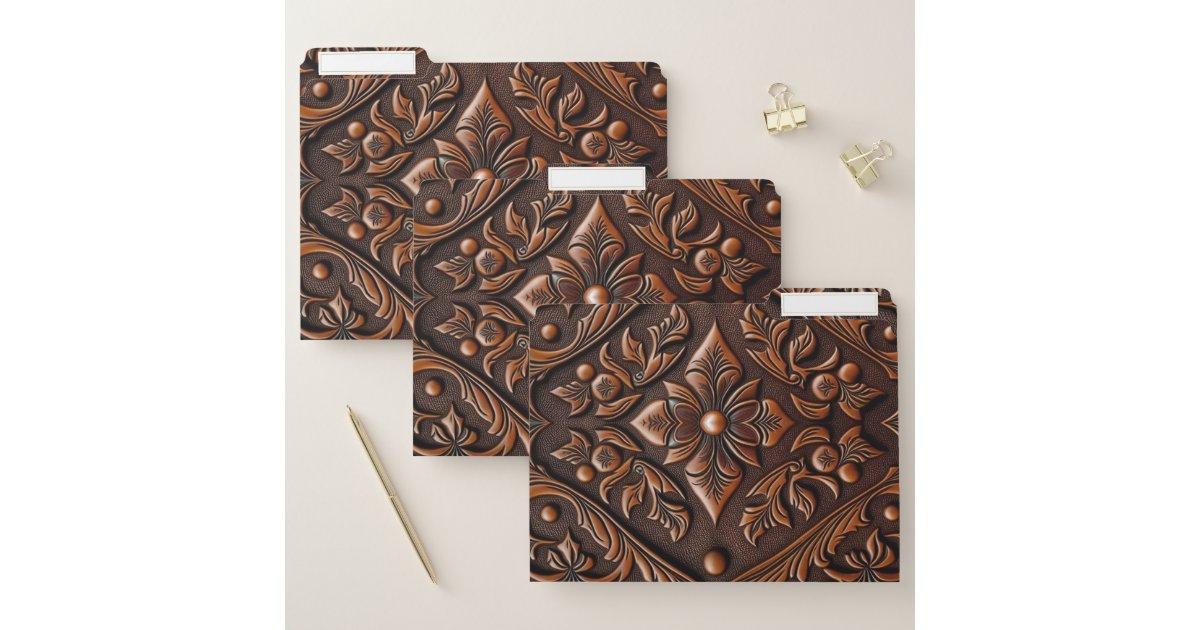 Faux Tooled Leather Design File Folder | Zazzle