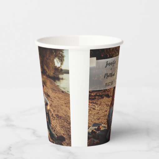 Faux Vellum Photo Overlay Custom Wedding Paper Cups | Zazzle