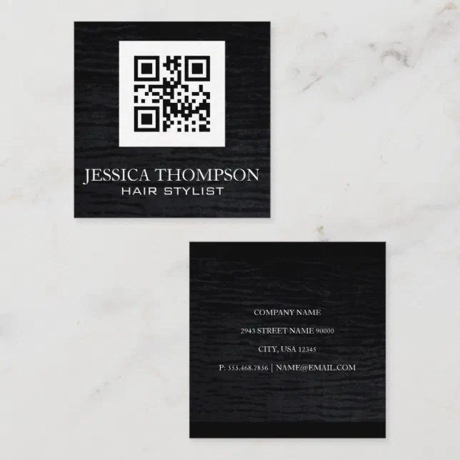 Faux Velvet Black | Qr Code Template Square Business Card | Zazzle