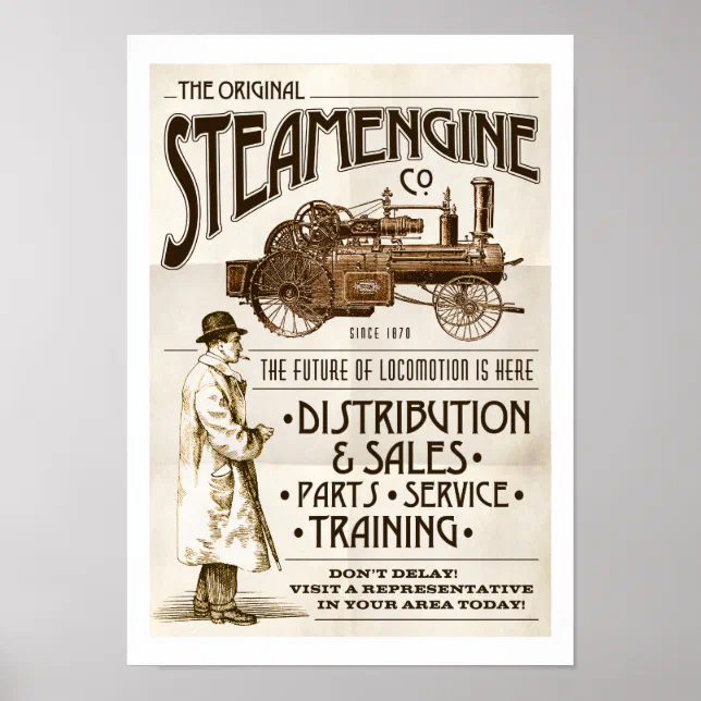 Faux Victorian Steam Engine Co poster | Zazzle