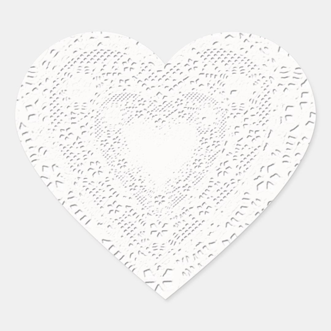 Faux White Lace-Look Heart Sticker | Zazzle
