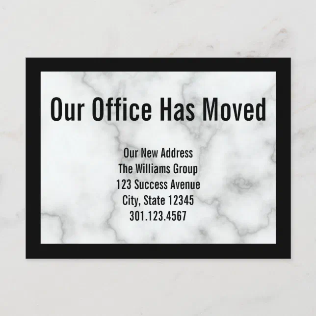 Faux White Marble Office Moving Announcement | Zazzle