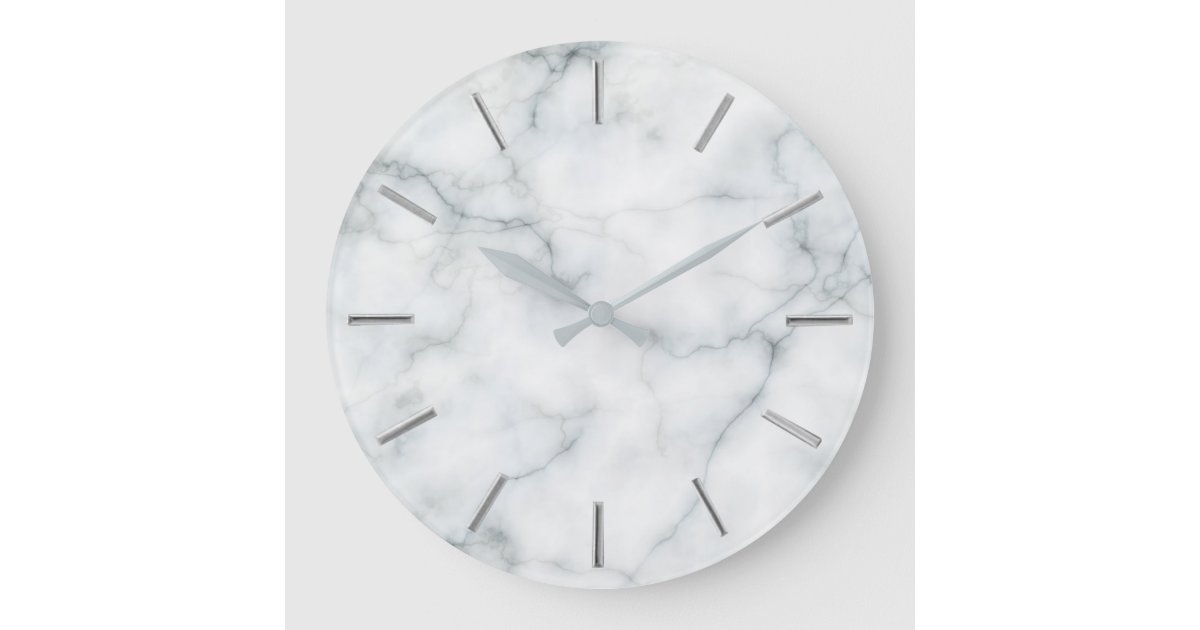 faux white marble stone large clock | Zazzle