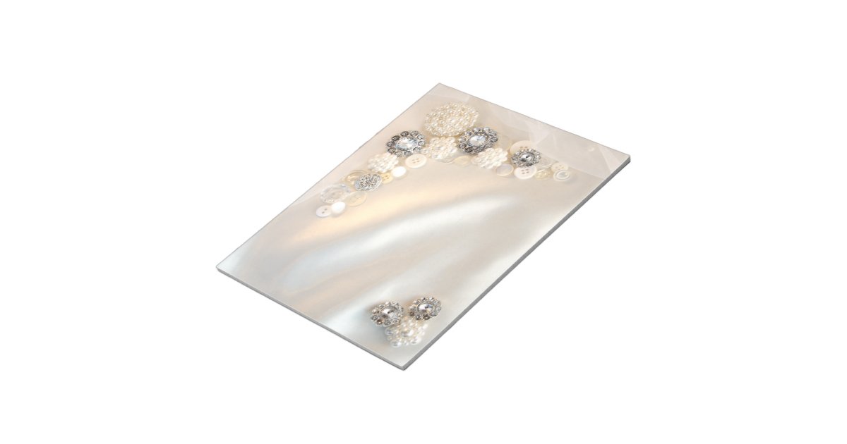 Faux White Pearl and Diamond Buttons Wedding Notepad | Zazzle