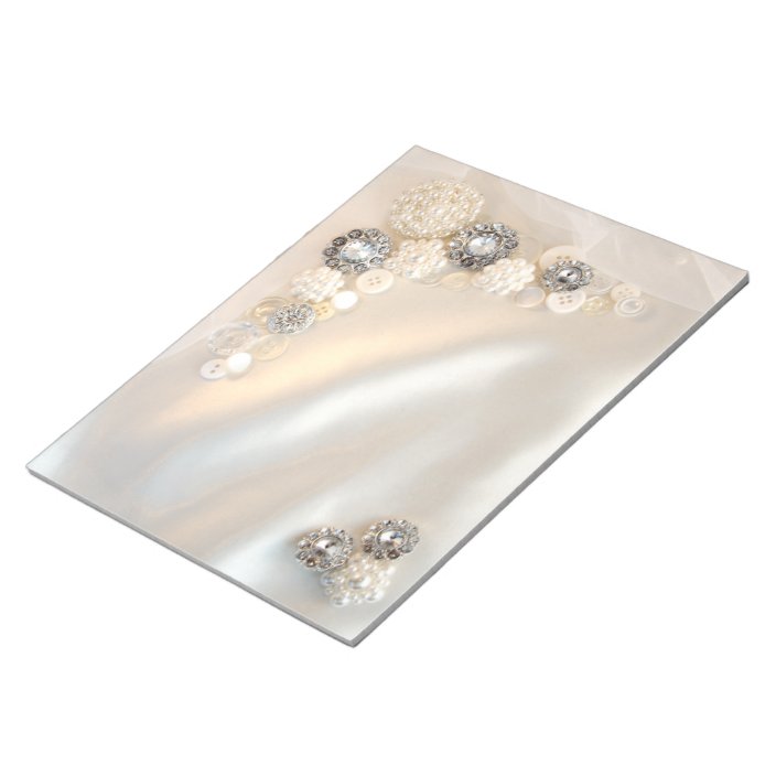 Faux White Pearl and Diamond Buttons Wedding Notepad | Zazzle.com