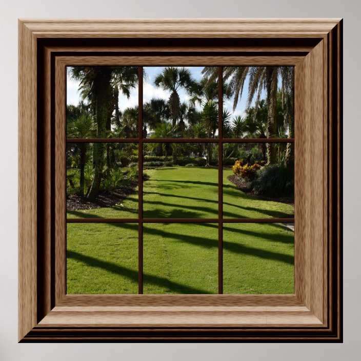 Faux Window Palm Trees Grass Tropics Relaxing View Poster | Zazzle.com