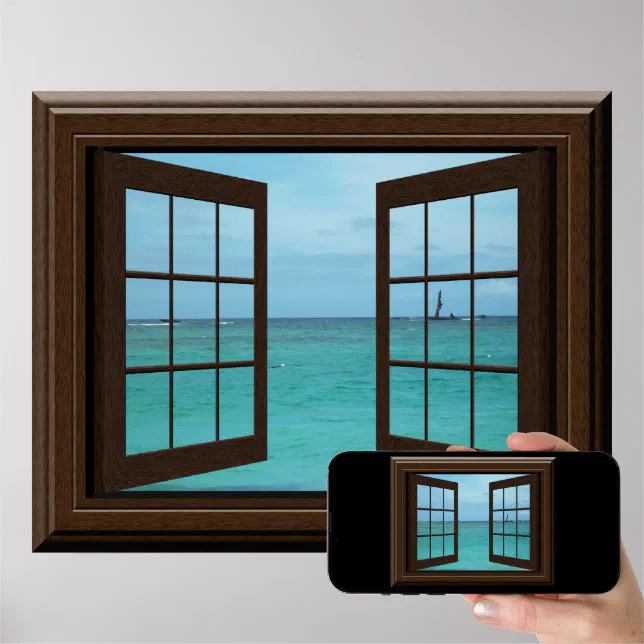 Faux Window Poster Aquamarine Ocean Scene Tranquil | Zazzle