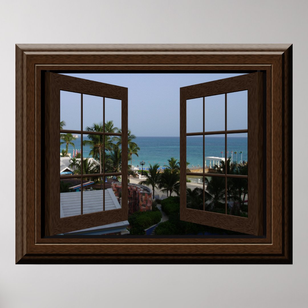 Faux Window Poster Peaceful Ocean Scene Tropical | Zazzle