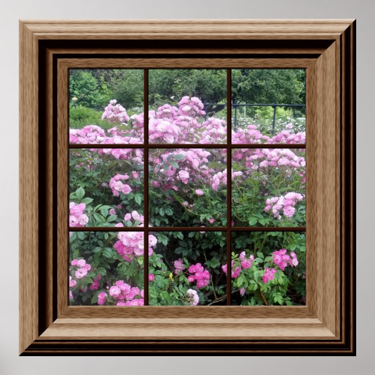 Faux Window Poster Peaceful Rose Garden Relaxing | Zazzle