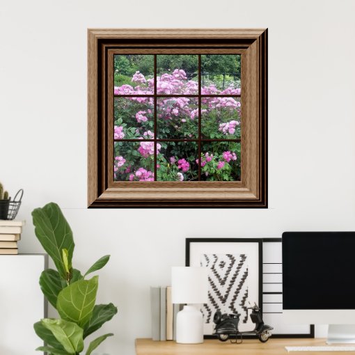 Faux Window Poster Peaceful Rose Garden Relaxing | Zazzle