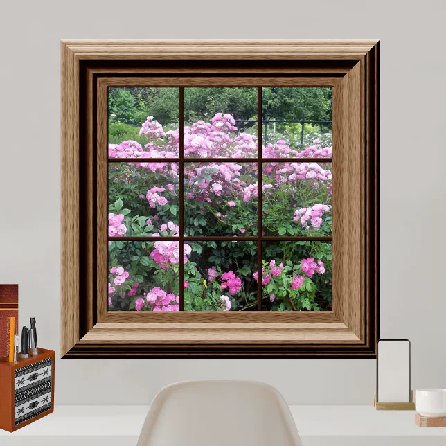 Faux Window Poster Peaceful Rose Garden Relaxing | Zazzle
