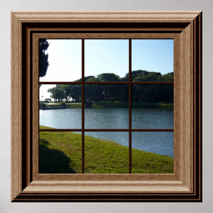 Faux Window View Peaceful Landscape Pond Grass Poster | Zazzle
