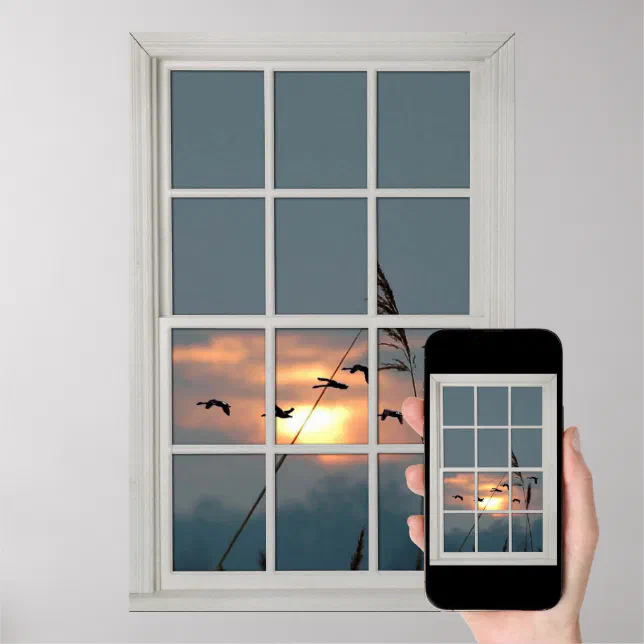 Faux Window White Wood Window Frame Flock of Birds Poster | Zazzle