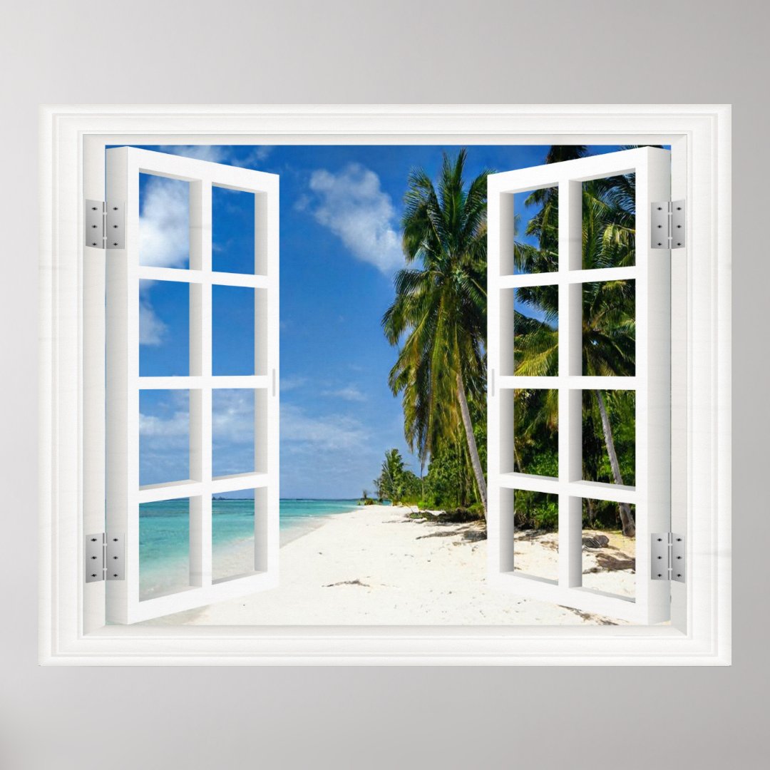 Faux Window with Beach and Ocean Custom Sizes! Pos Poster | Zazzle